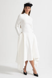 Long-Sleeved Dress With Asymmetrical Hem And Structured Silhouette - W