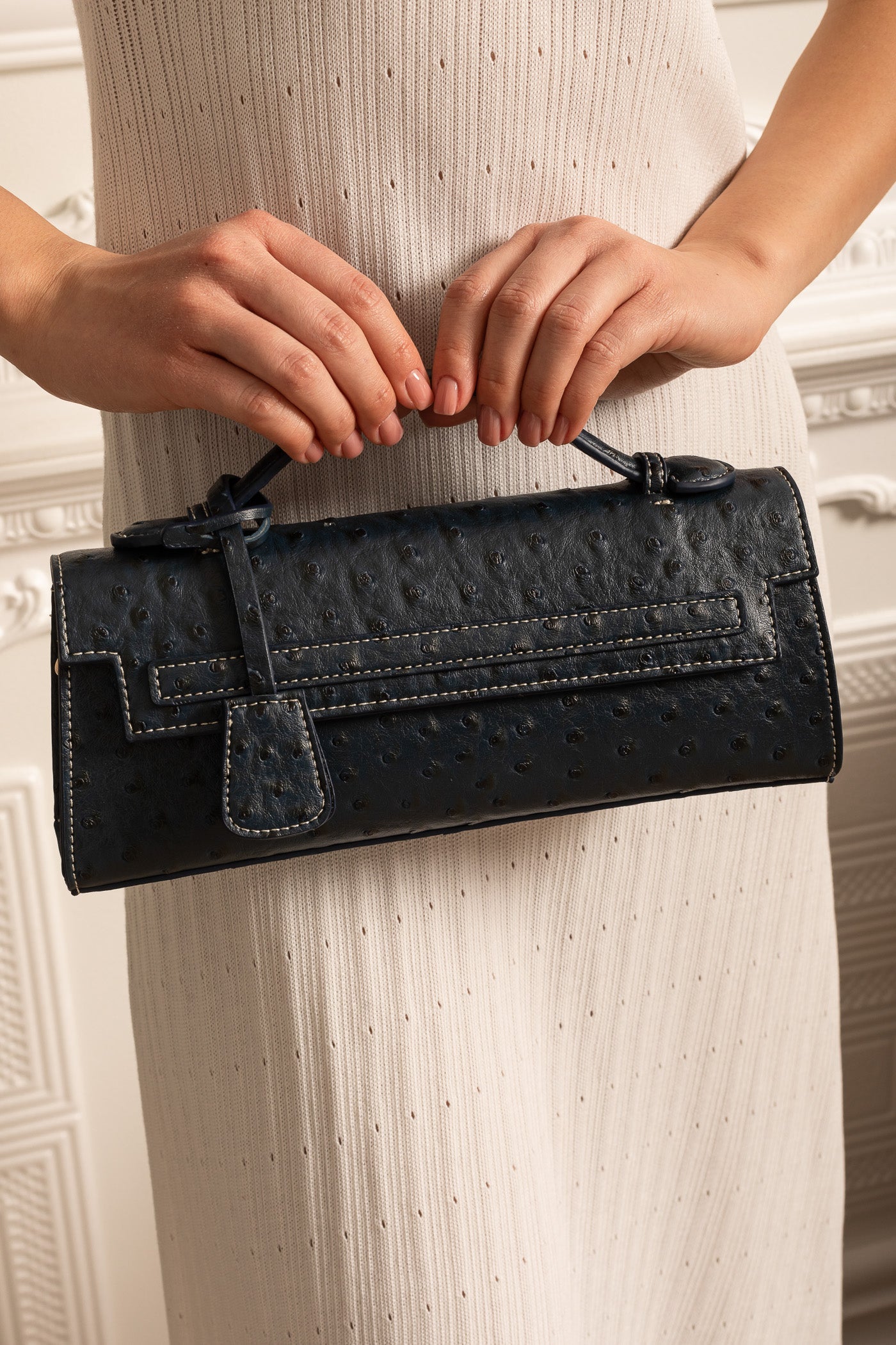 Sophisticated Rectangular Purse With Dotted Pattern - Dark Blue